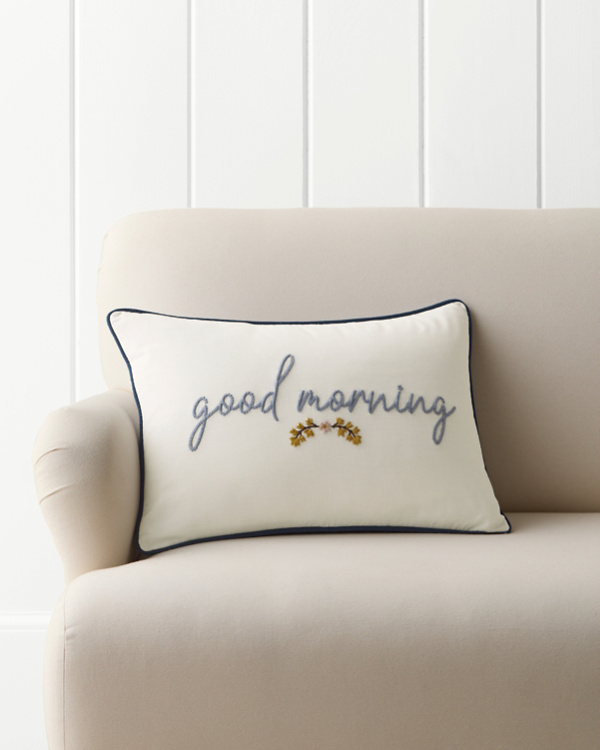 Good Morning/Good Night Reversible Embroidered Pillow Cover - Garnet Hill
