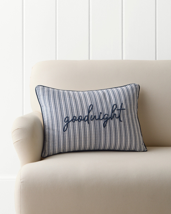 Good Morning/Good Night Reversible Embroidered Pillow Cover - Garnet Hill