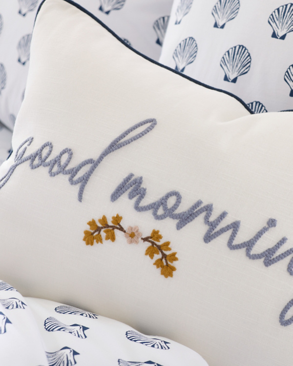 Good Morning/Good Night Reversible Embroidered Pillow Cover - Garnet Hill